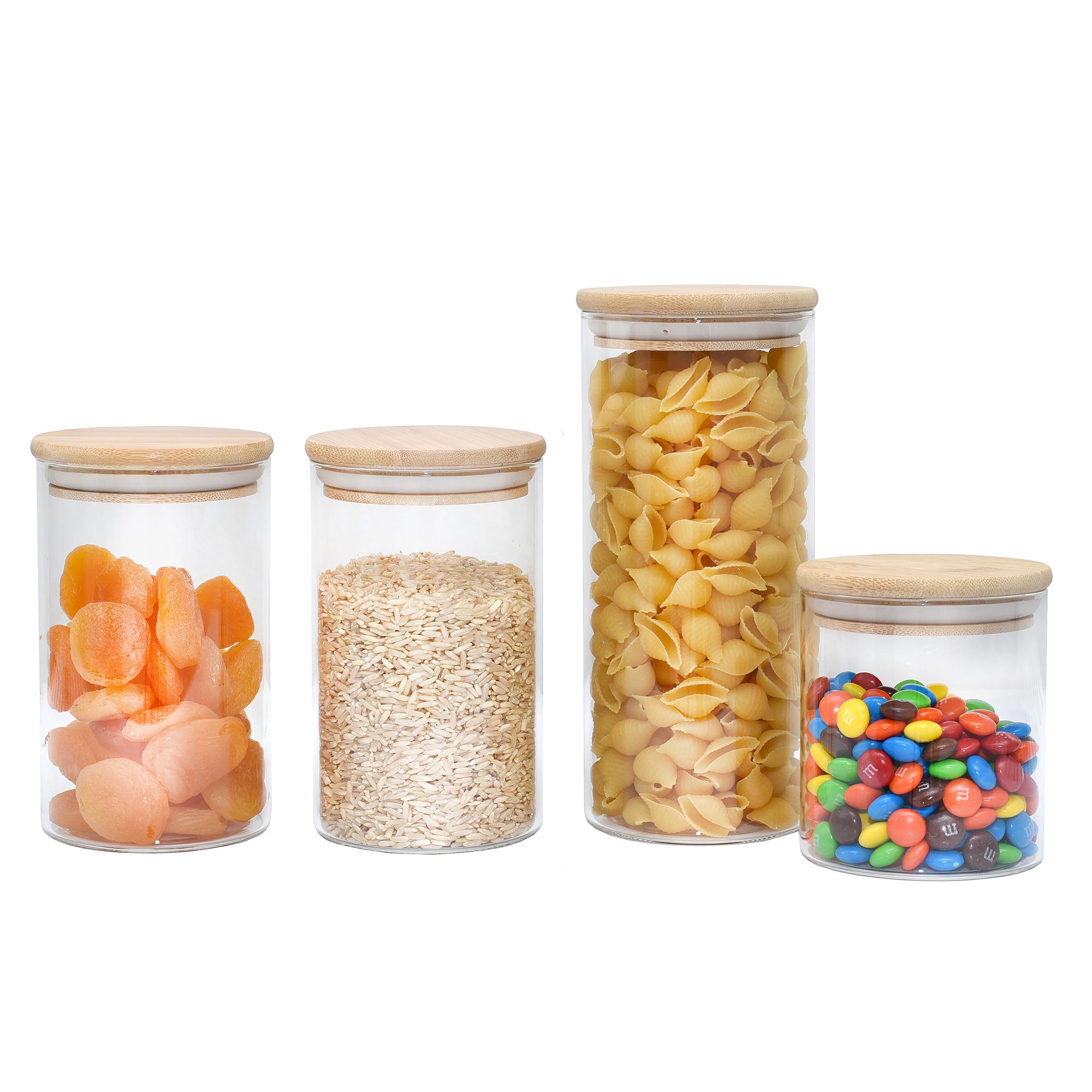 Stackable Glass Kitchen Canisters Set | Airtight Bamboo Lid | 4-pack ...