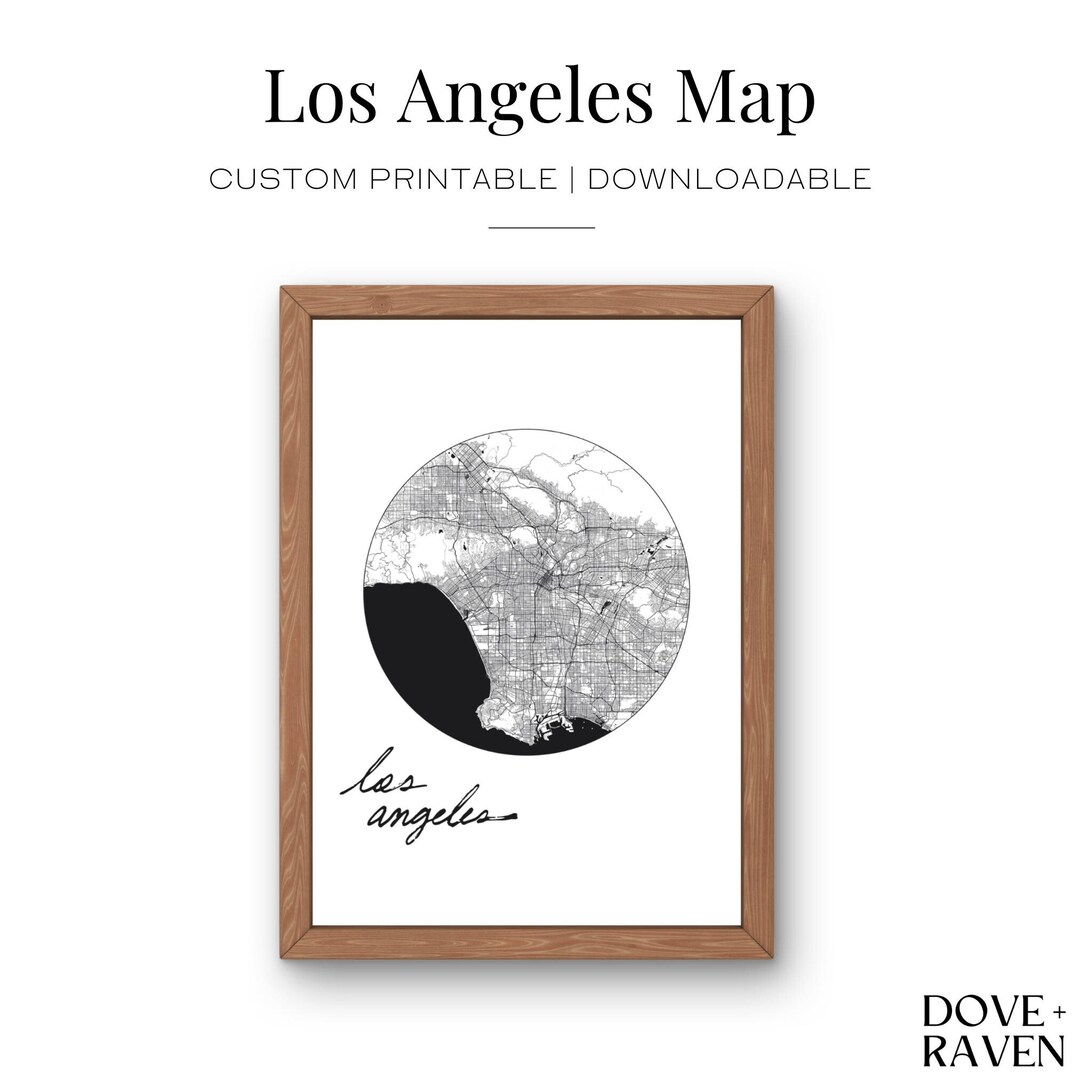 Los Angeles Map Printable Modern Black and White City Map Custom ...