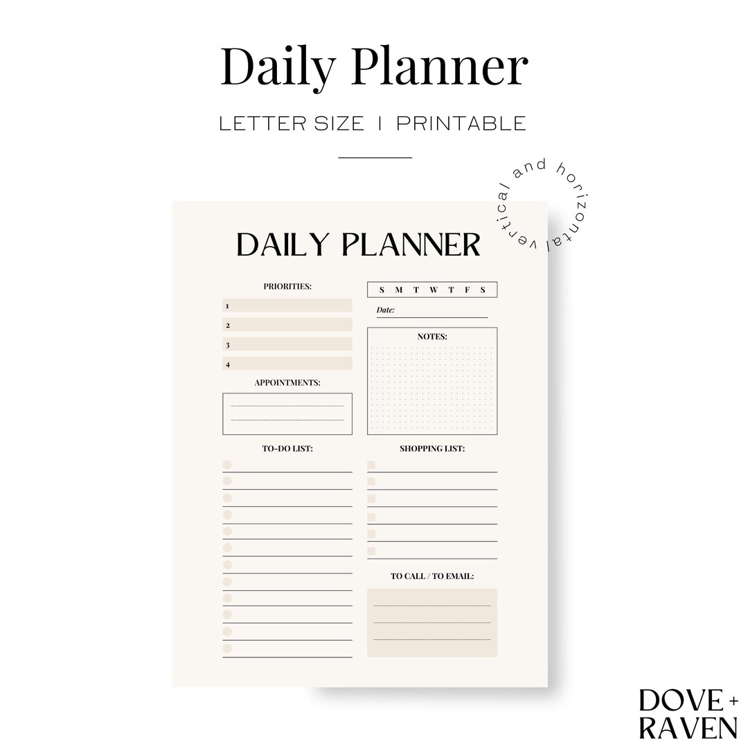 Printable Daily Planner Modern Daily Planner Template Vertical and ...
