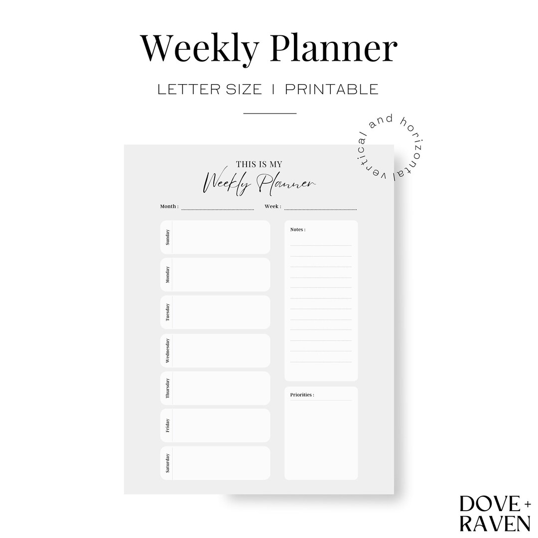 Printable Weekly Planner Modern Weekly Planner Template Vertical and ...