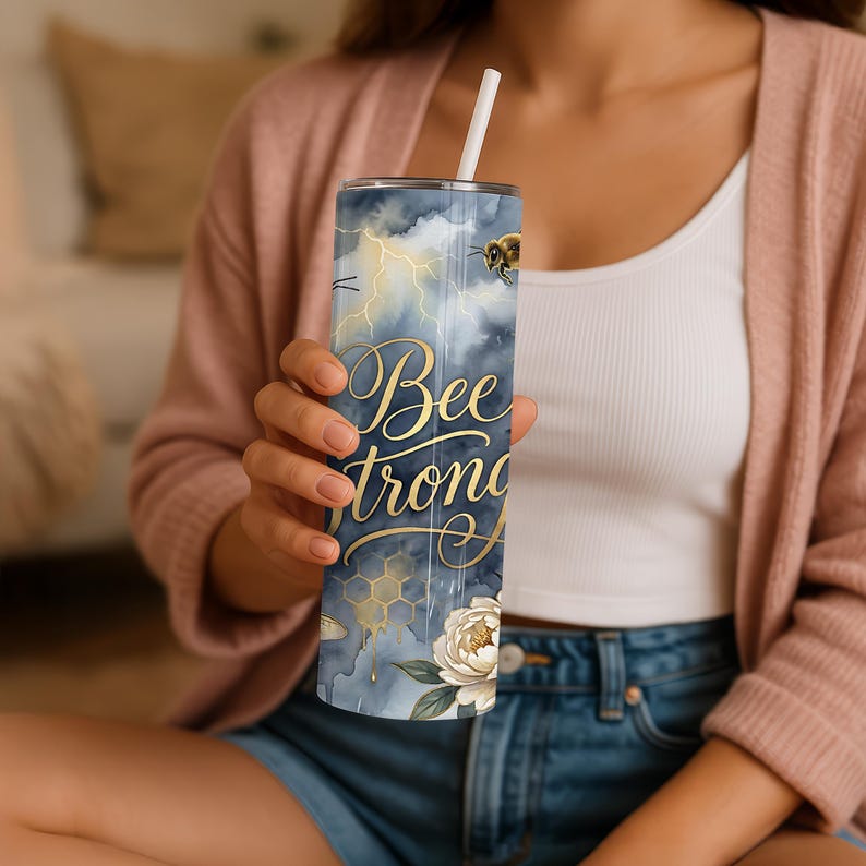Bee Stronger Motivational Tumbler Wrap, Affirmation 20 Oz Skinny ...
