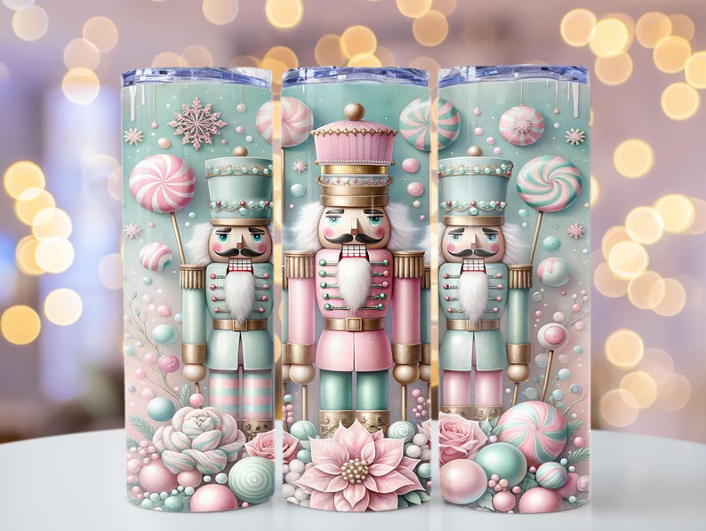 Candyland Nutcracker Tumbler Wrap PNG, Pastel Pink & Mint Christmas ...