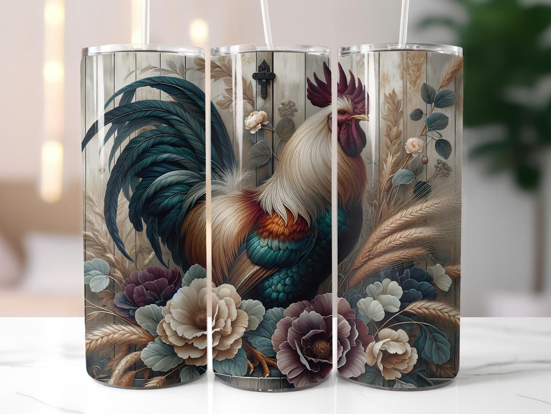 Fall Rustic Rooster Chicken Floral Tumbler Wrap, Country Tumbler Wrap ...
