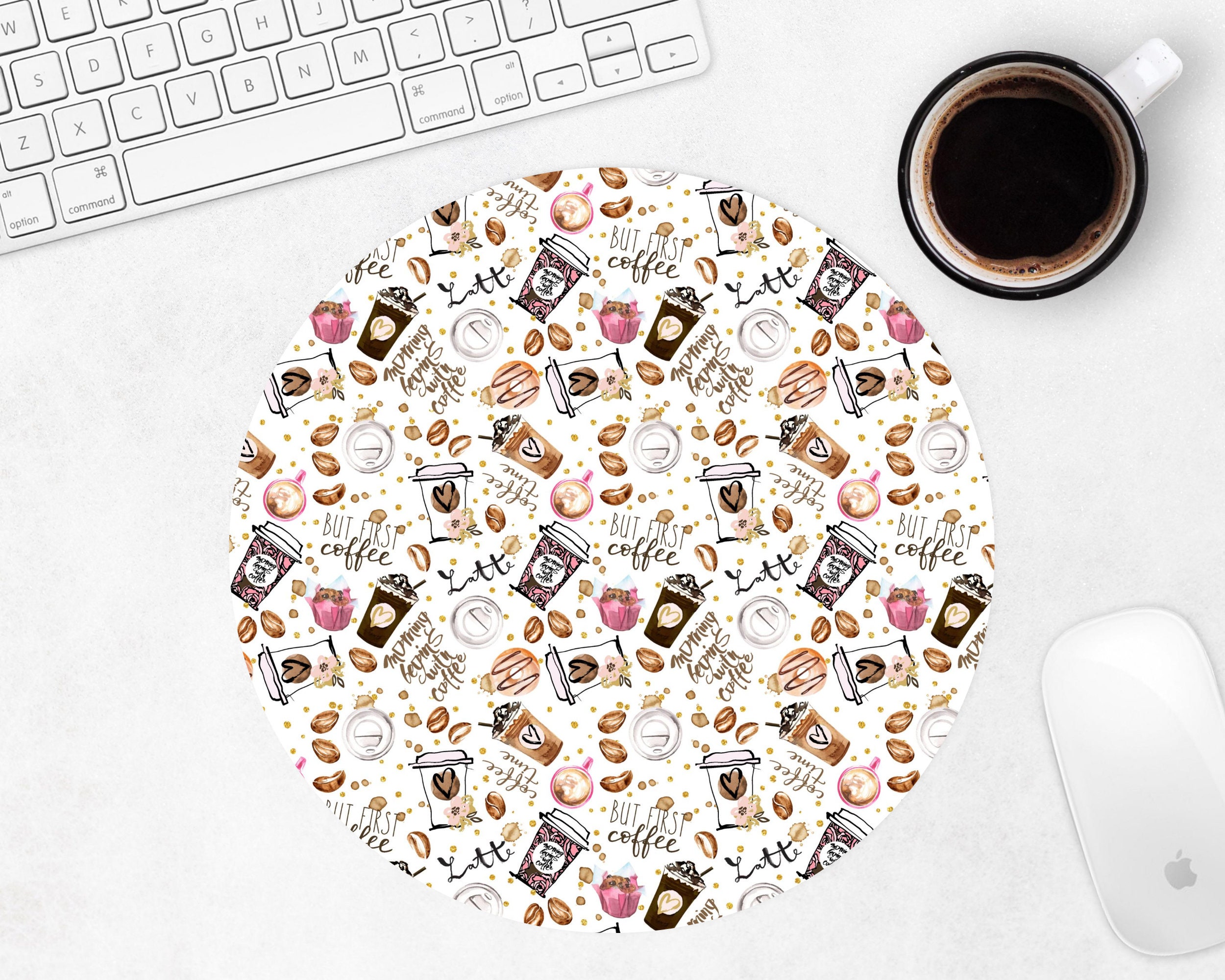 Cute Mouse Pad Coffee Mouse Pad Circle Mousepad Round Mouse - Etsy