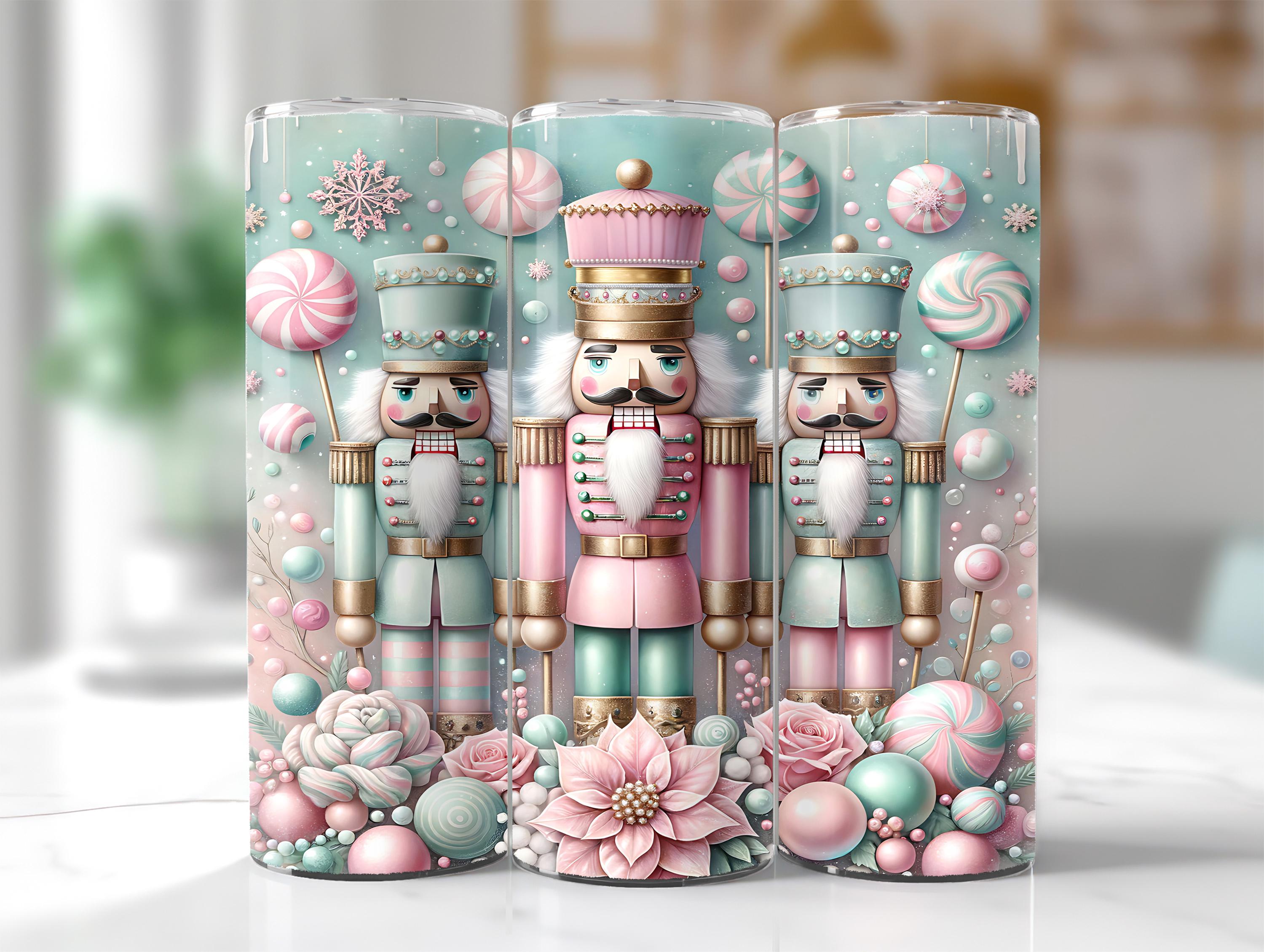 Candyland Nutcracker Tumbler Wrap PNG, Pastel Pink & Mint Christmas ...