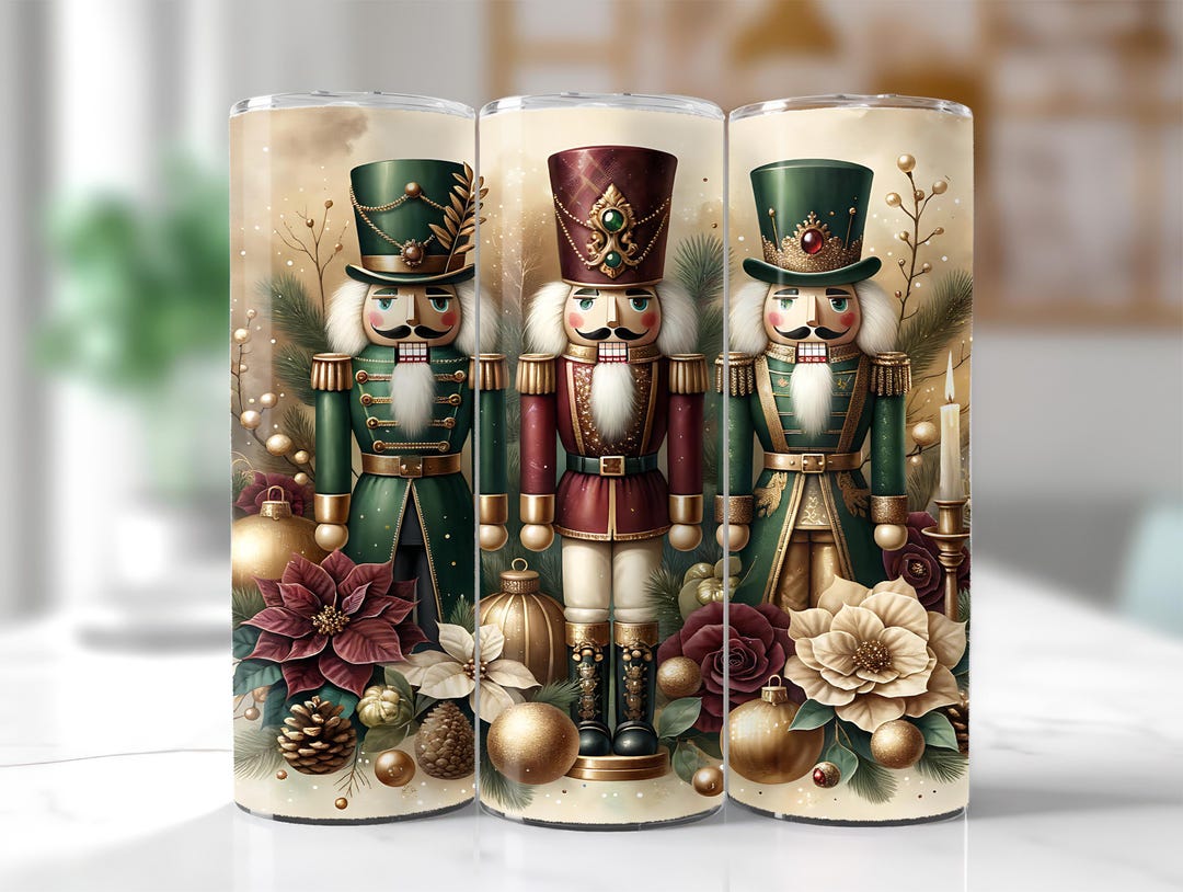 Emerald Burgundy Nutcracker Tumbler Wrap, Seamless Christmas Soldier ...