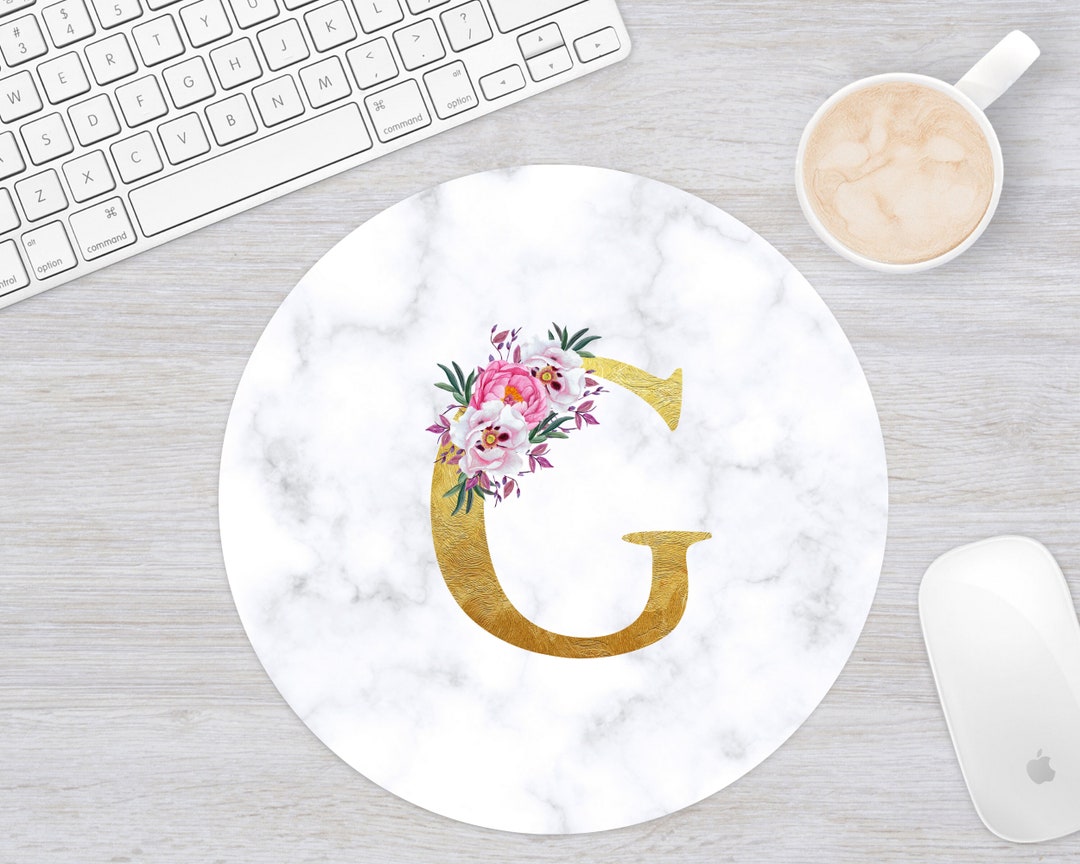 Monogram Mouse Pad, Marble Circle Mousepad, Round Mouse Pad for Women ...