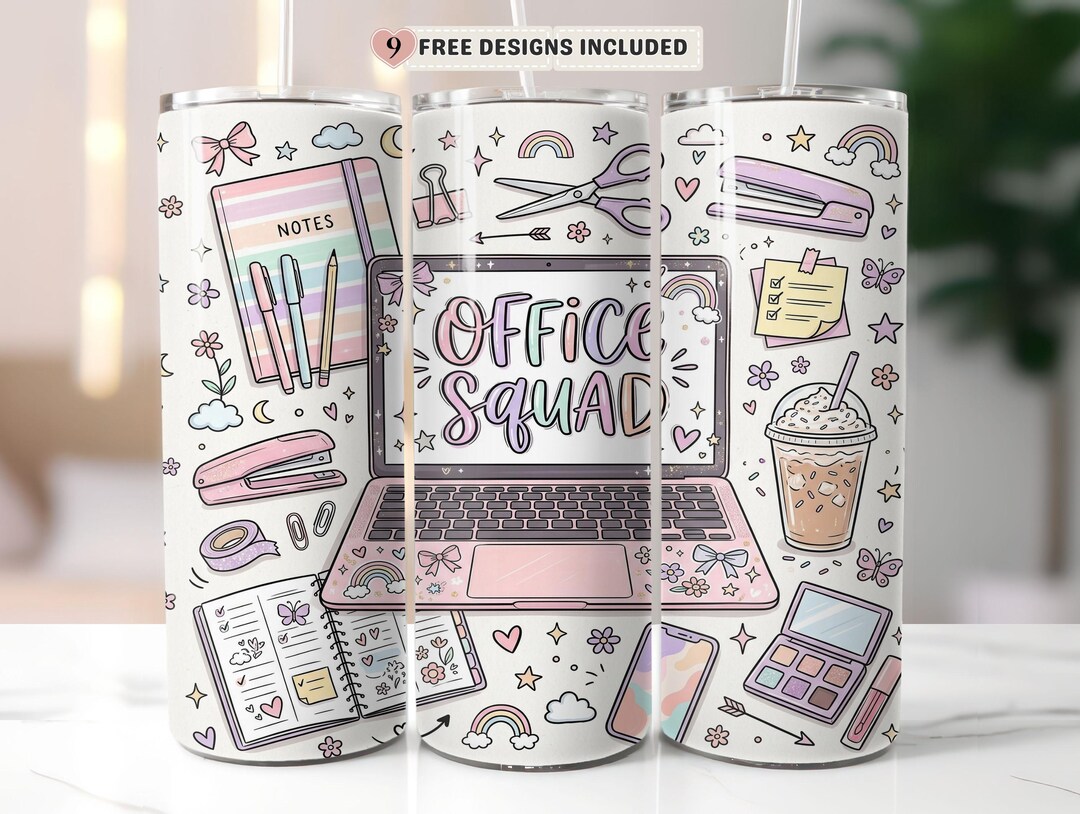 Pastel Office Squad Tumbler Wrap PNG, Coworker Gift 20oz Skinny Tumbler ...