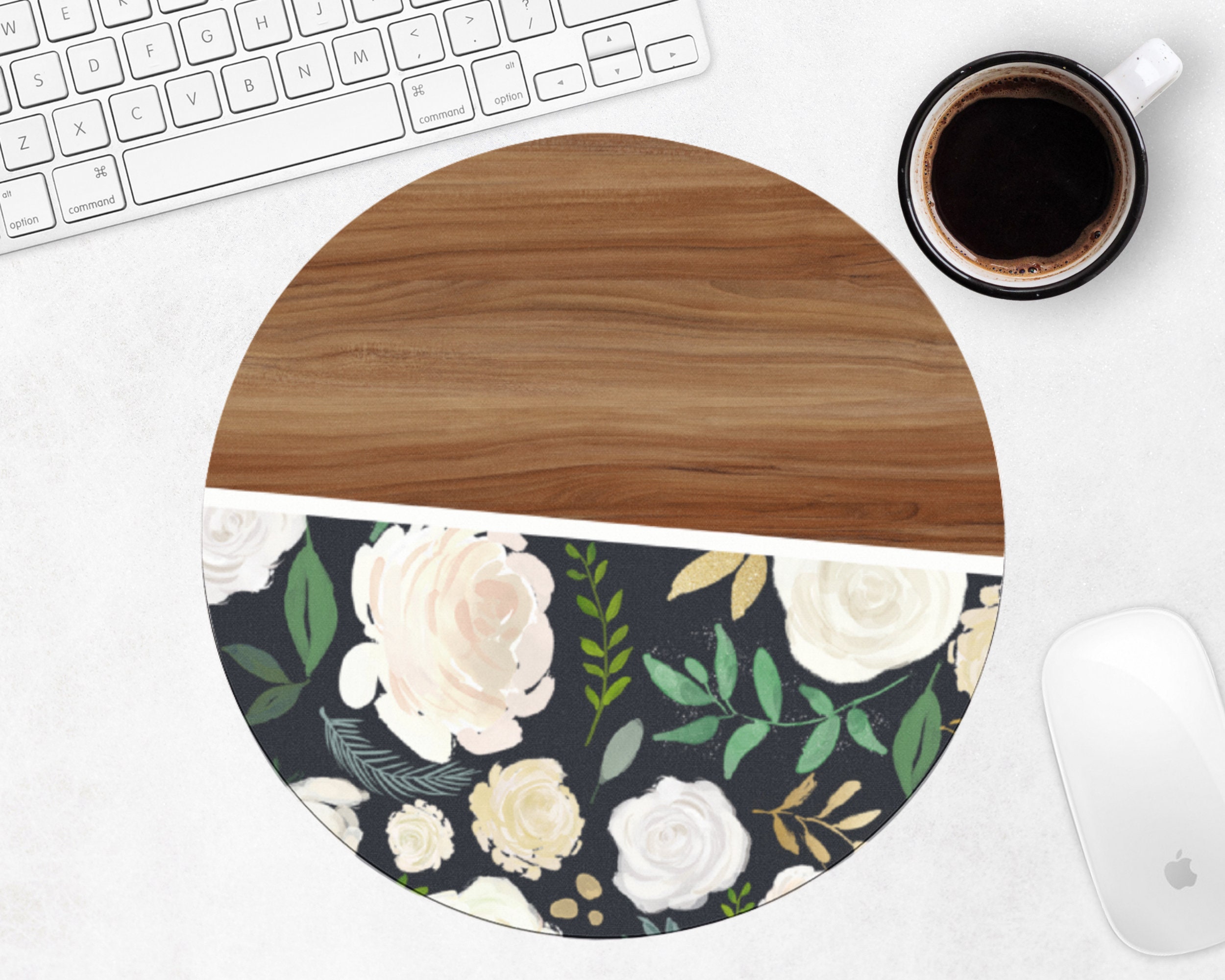 Floral Mouse Pad Wood Circle Mousepad Round Mouse Pad for - Etsy