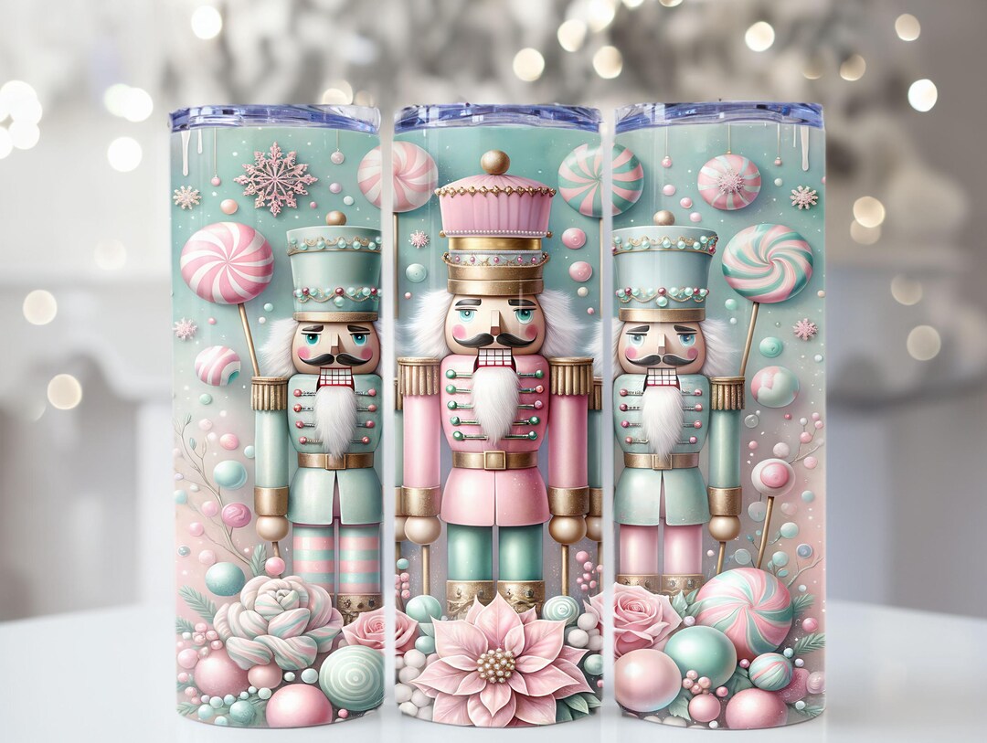Candyland Nutcracker Tumbler Wrap PNG, Pastel Pink & Mint Christmas ...