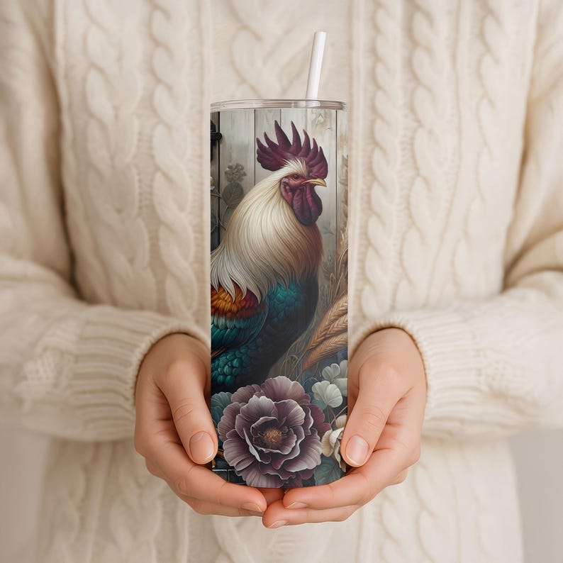 Fall Rustic Rooster Chicken Floral Tumbler Wrap, Country Tumbler Wrap ...
