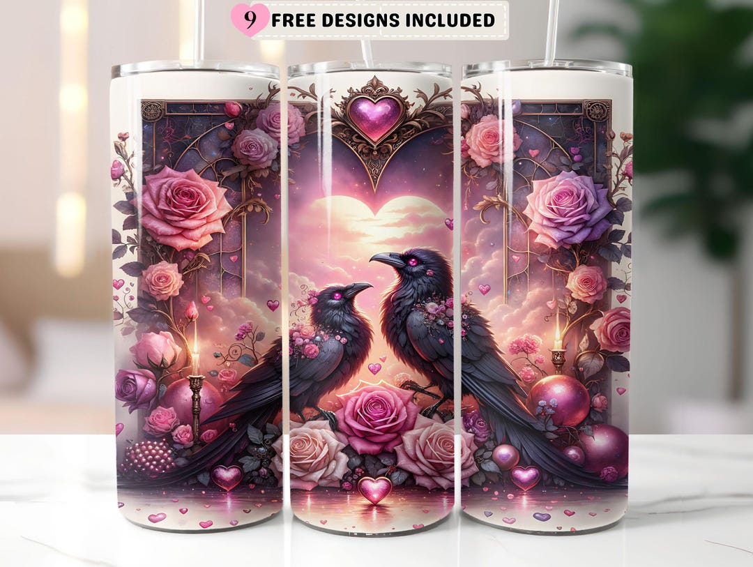 Gothic Raven Valentine Tumbler Wrap 20oz Skinny, Dark Romance Raven ...