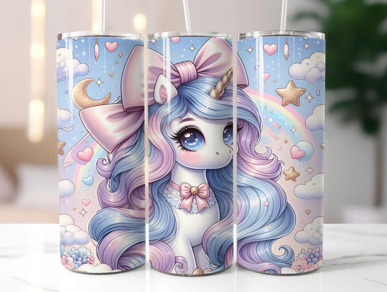 Pastel Unicorn Tumbler Wrap PNG, Coquette 20oz Skinny Sublimation ...