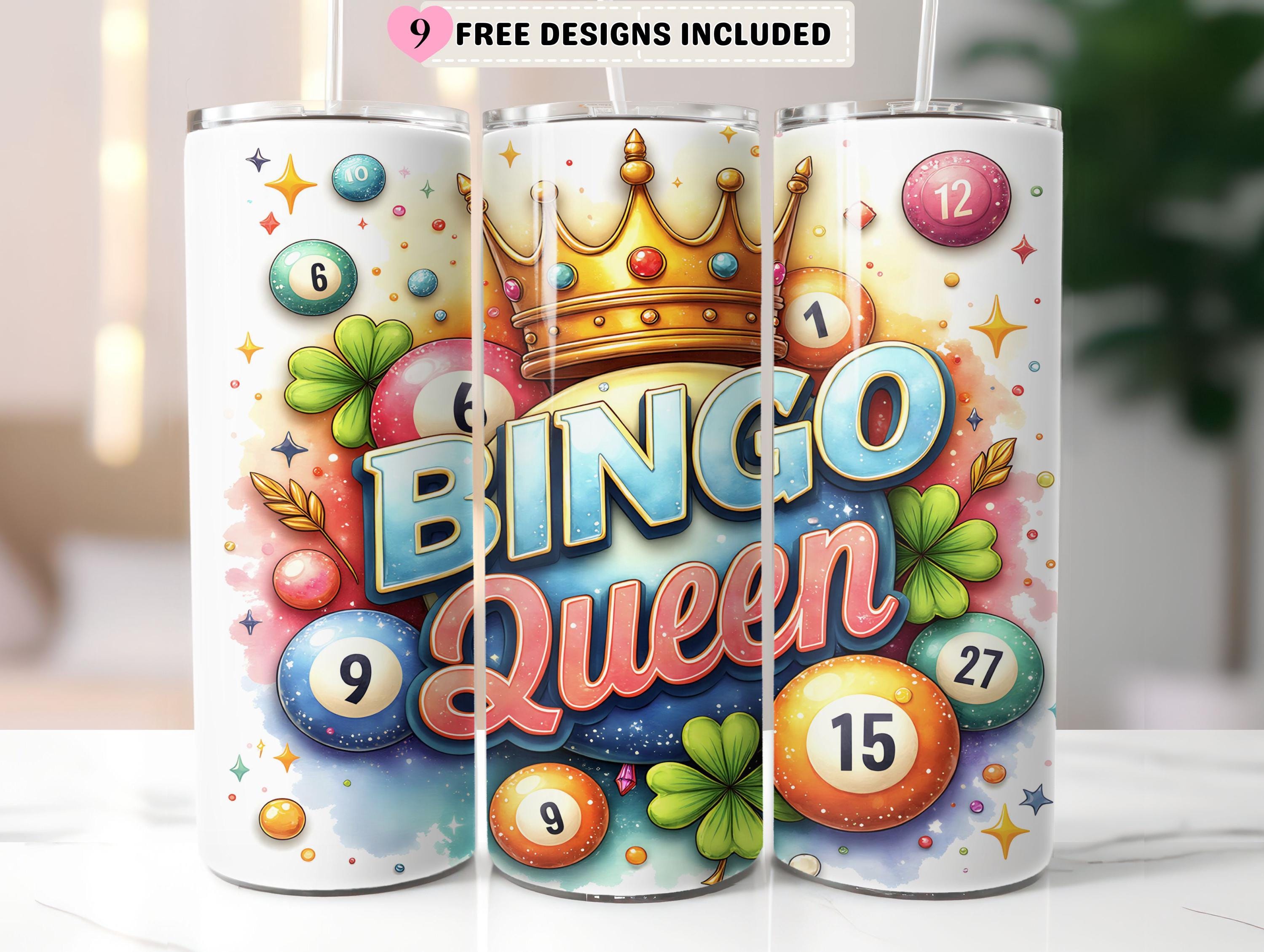 Bingo Queen Tumbler Wrap 20oz Skinny, Colorful Watercolor Bingo ...