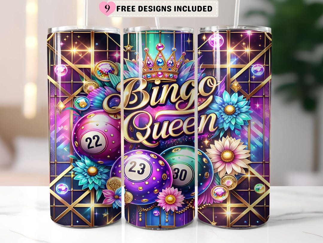 Bingo Queen Tumbler Wrap PNG, Glam Bingo Gift for Women 20oz Skinny ...