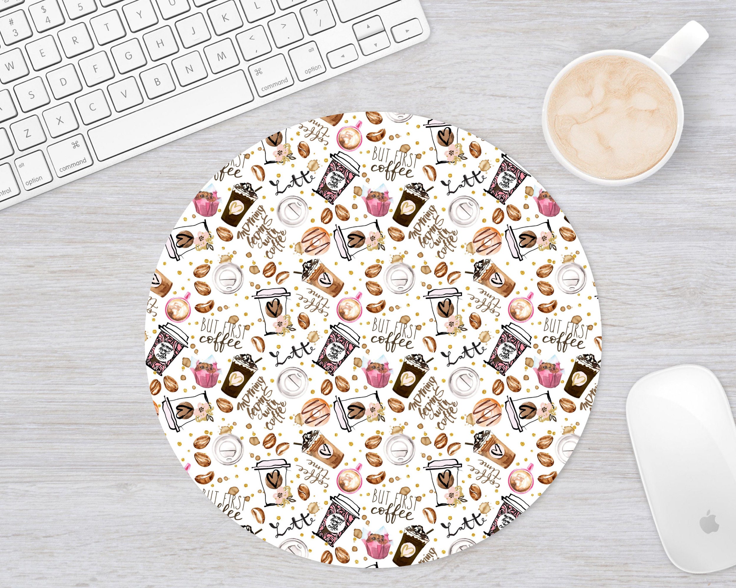 Cute Mouse Pad Coffee Mouse Pad Circle Mousepad Round Mouse - Etsy