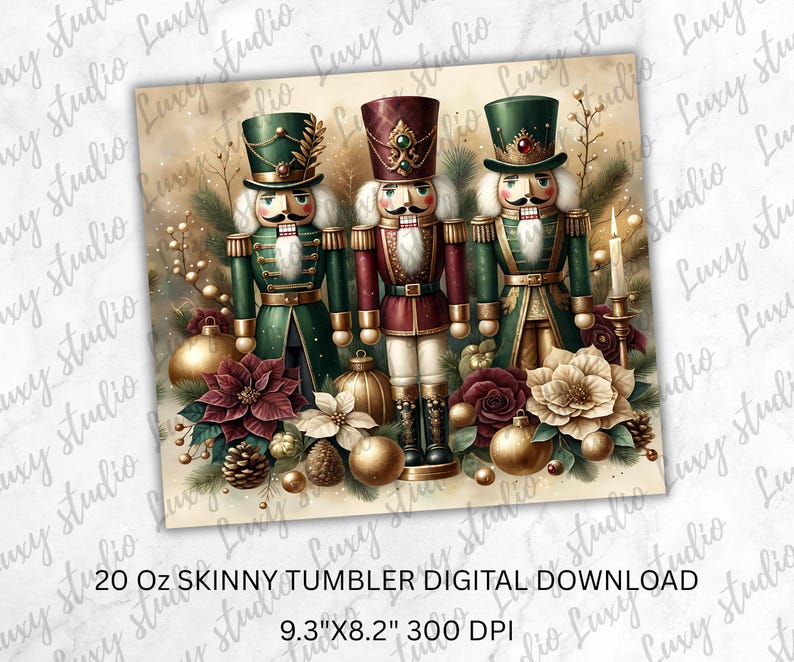Emerald Burgundy Nutcracker Tumbler Wrap, Seamless Christmas Soldier ...