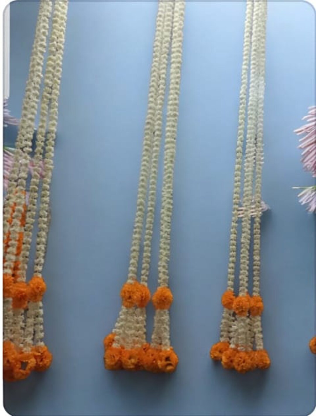 Beautiful Artificial Jasmine Flowers Lari With Orange Ganda Flowers for ...