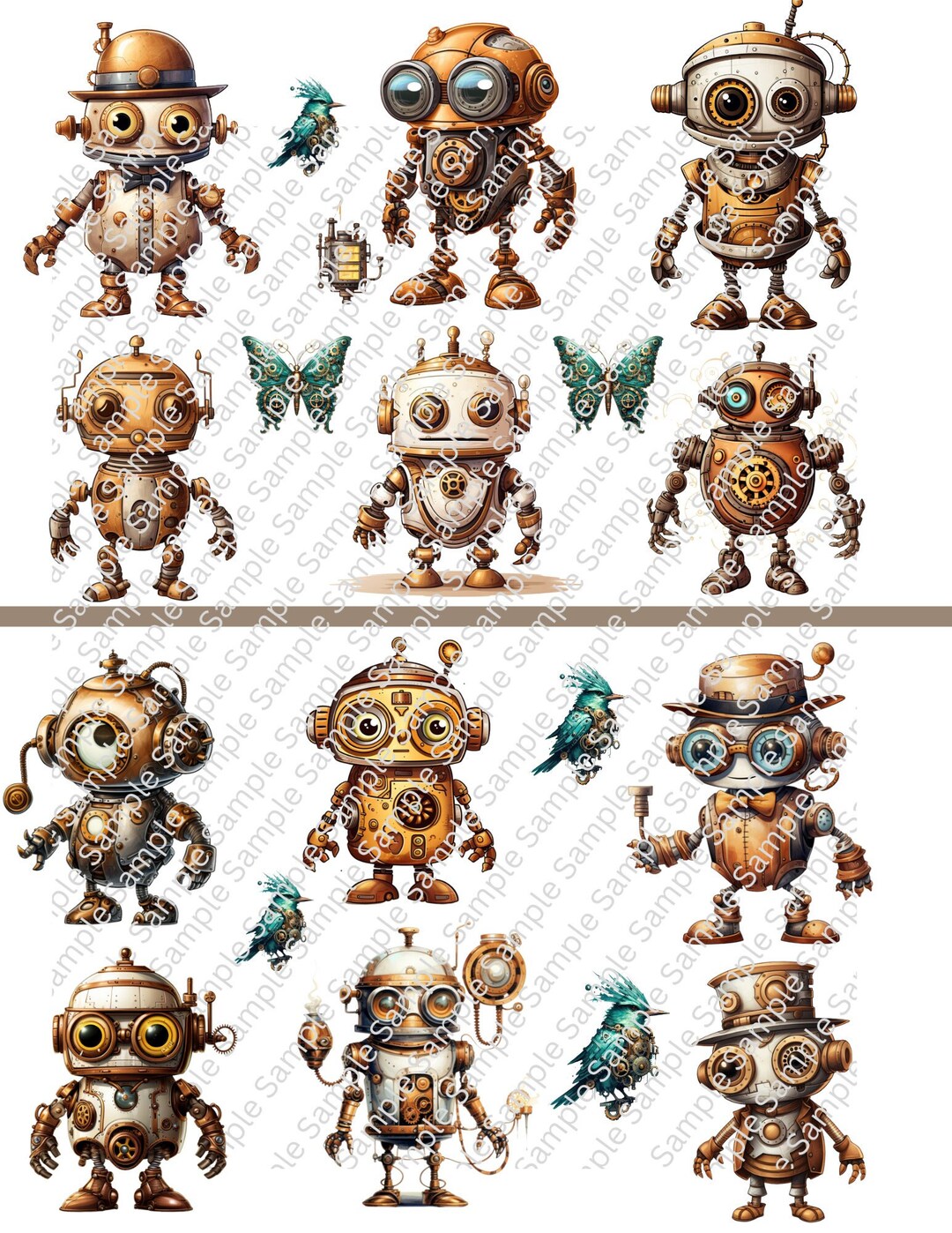 Steampunk Little Robots Collage Sheet Supplies for Scrapbook - Etsy