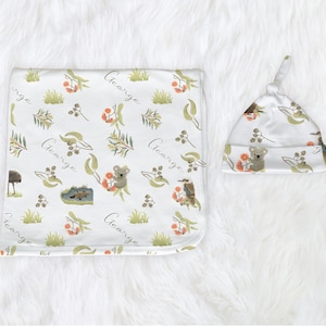 Personalised Australian Animals Baby Swaddle, Baby Beanie, Newborn Baby ...