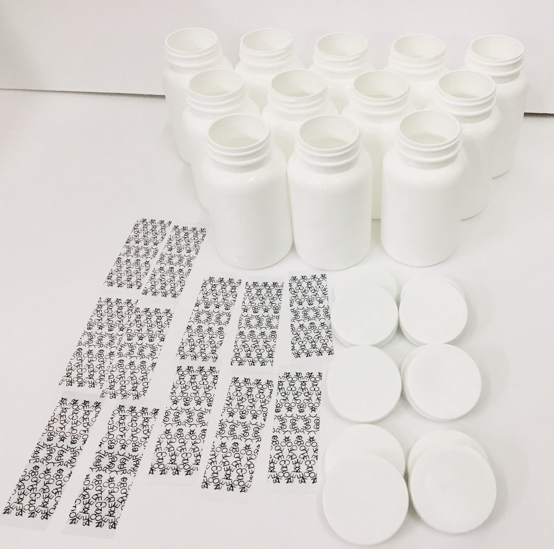 Plastic Bottles Set of 12 HDPE 300cc Pill Packer Bottles, With Pressure ...