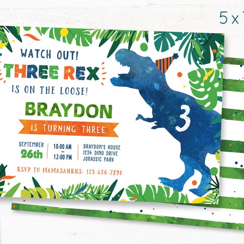 Three Rex Invitation Three Rex Birthday Invitation Instant | Etsy