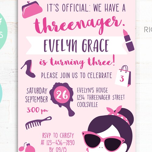 Threenager Invitiation Printable Threenager Invite Instant - Etsy