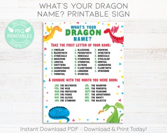 Dragon Name Game Dragon Birthday Dragon Party Sign Printable Instant ...