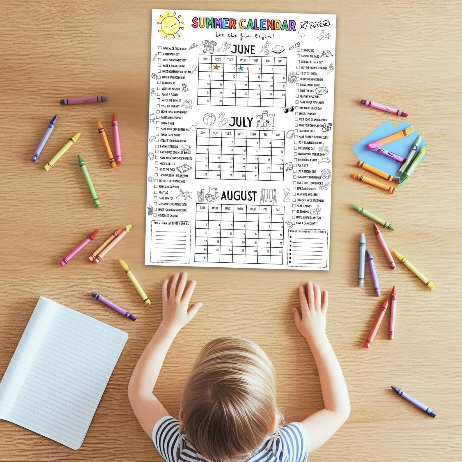 Summer Activity Calendar for Kids Printable – Summer Calendar Poster ...