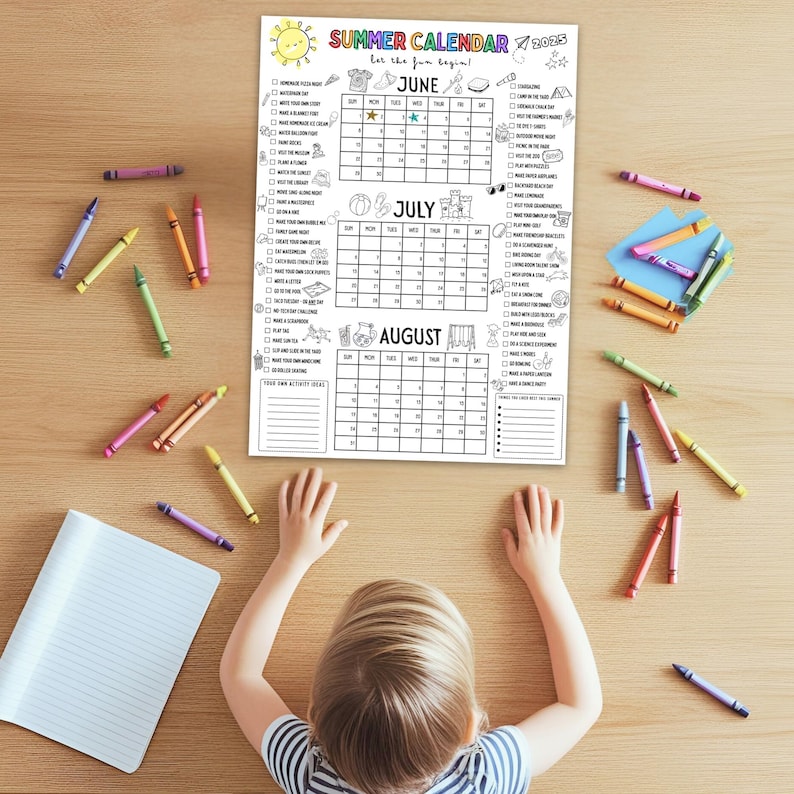 Summer Activity Calendar for Kids Printable – Summer Calendar Poster ...