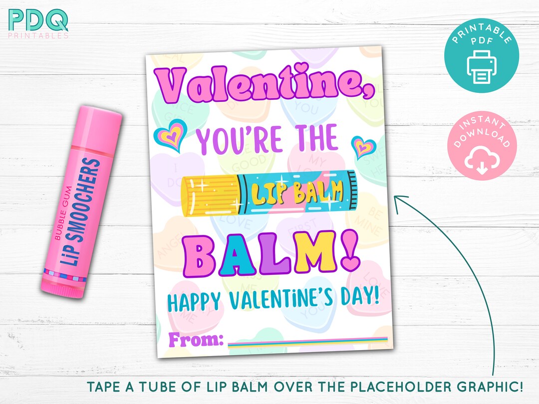 You're the Balm Valentine Printable, Lip Balm Valentine, Retro ...