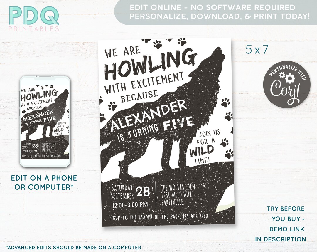 Wolf Birthday Invitation Instant Download Wolf Invitation - Etsy Canada