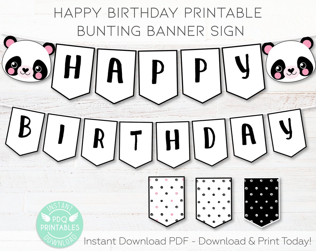 Panda Happy Birthday Banner, Panda Banner Printable, Panda Birthday ...