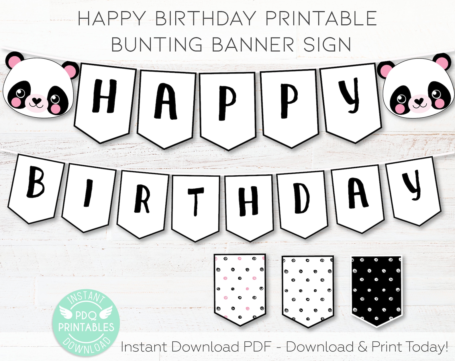 Panda Happy Birthday Banner Panda Banner Printable Panda - Etsy