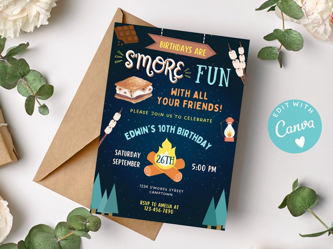 S'more Fun Invitation, Boy S'more Fun Invite, Camping Sleepover Invite ...