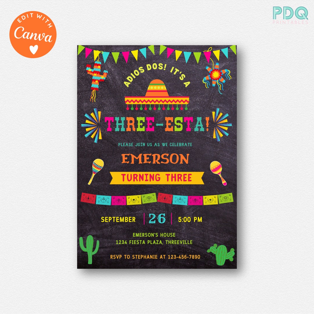 Three-esta Birthday Invitation, Three-esta Invitation, Three-esta Party ...