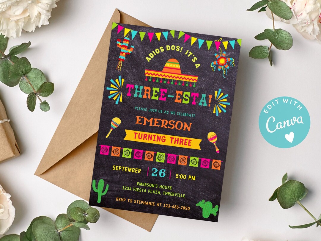 Three-esta Birthday Invitation Three-esta Invitation - Etsy