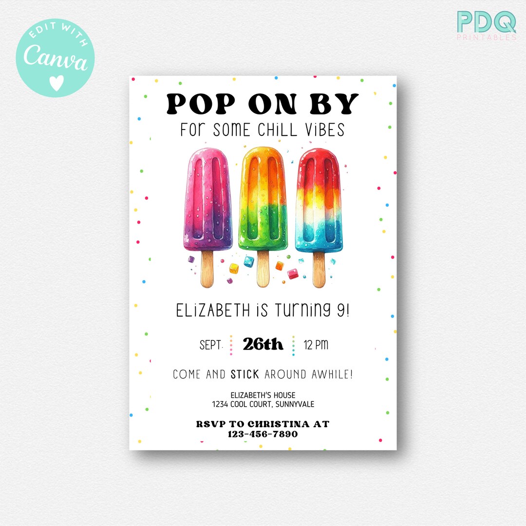 Popsicle Invitation, Popsicle Birthday Invitation, Pop on Over Chill ...