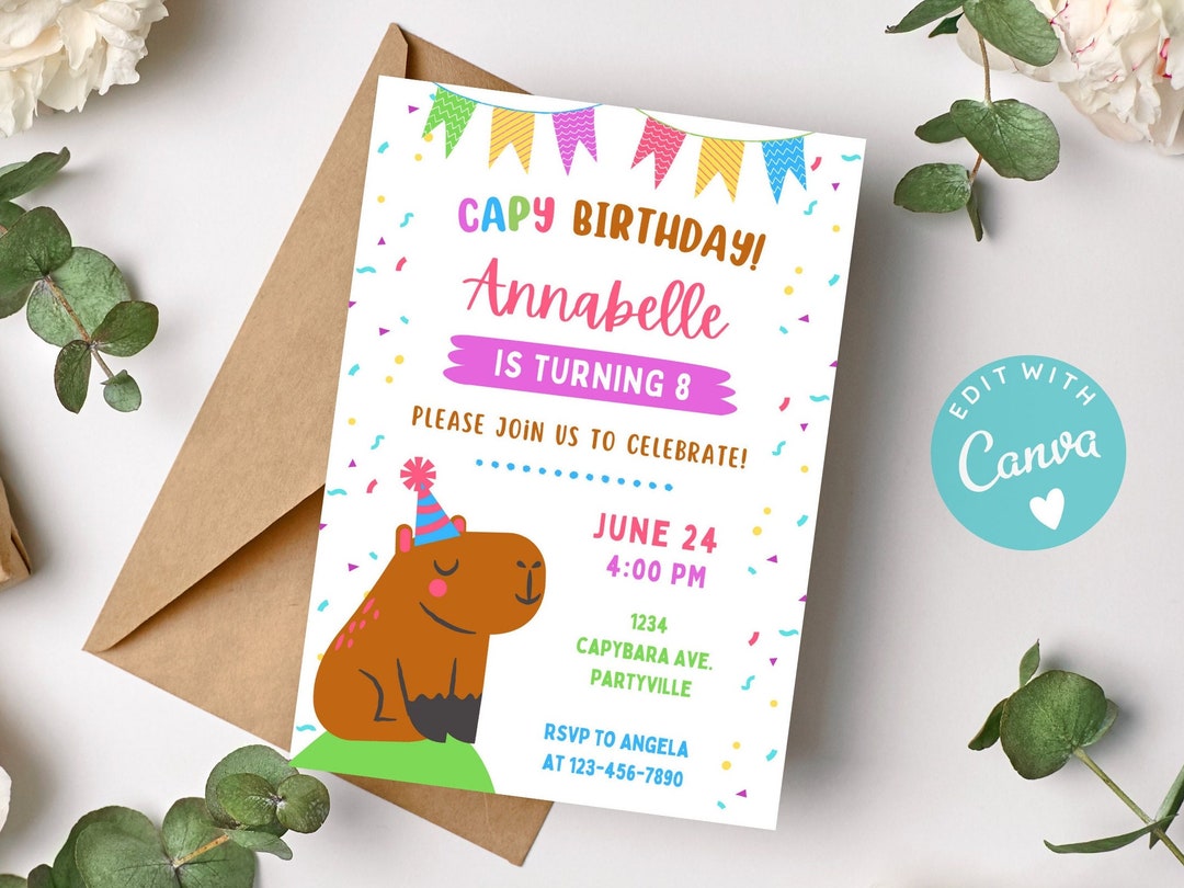 Capybara Birthday Invitation, Capybara Birthday Invite, Capybara ...