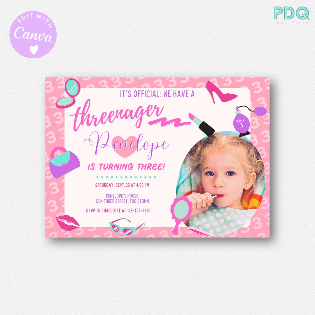 Threenager Invitiation Printable, Threenager Invite Instant Download ...