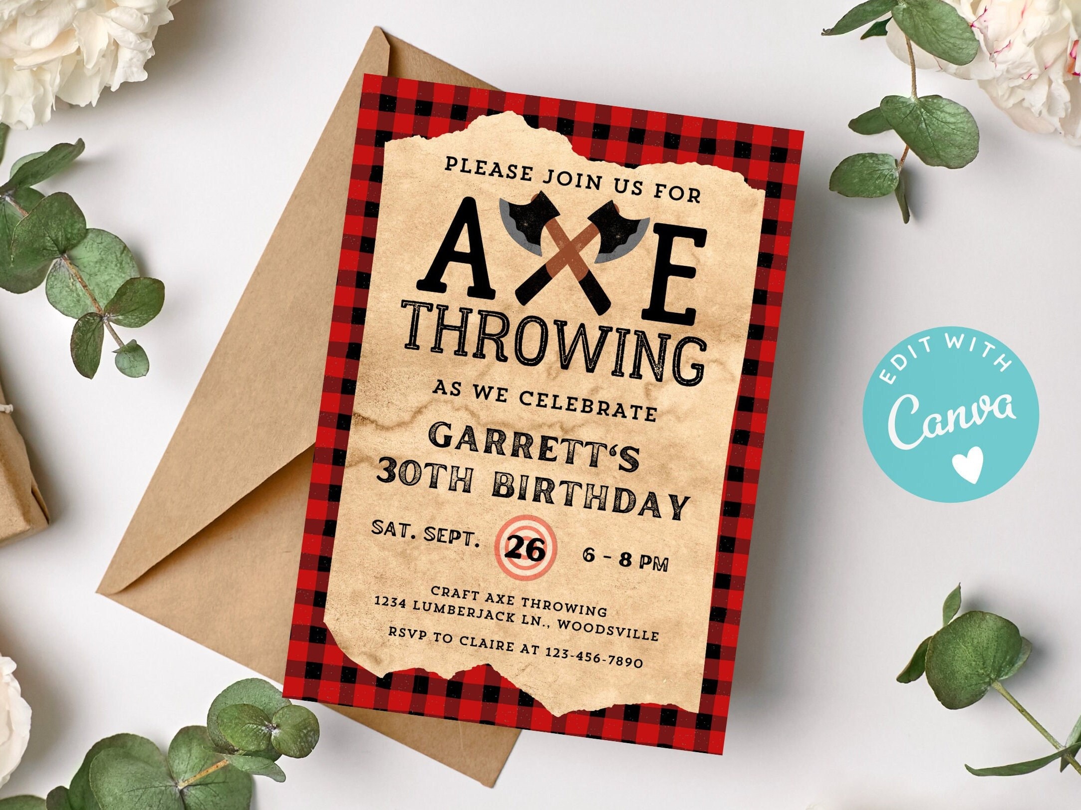 Axe Throwing Birthday Invitation, Axe Throwing Invitation, Axe Throwing ...