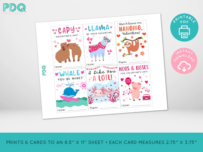 Printable Pun Valentine's Day Cards for Kids, Funny Animal Valentines ...