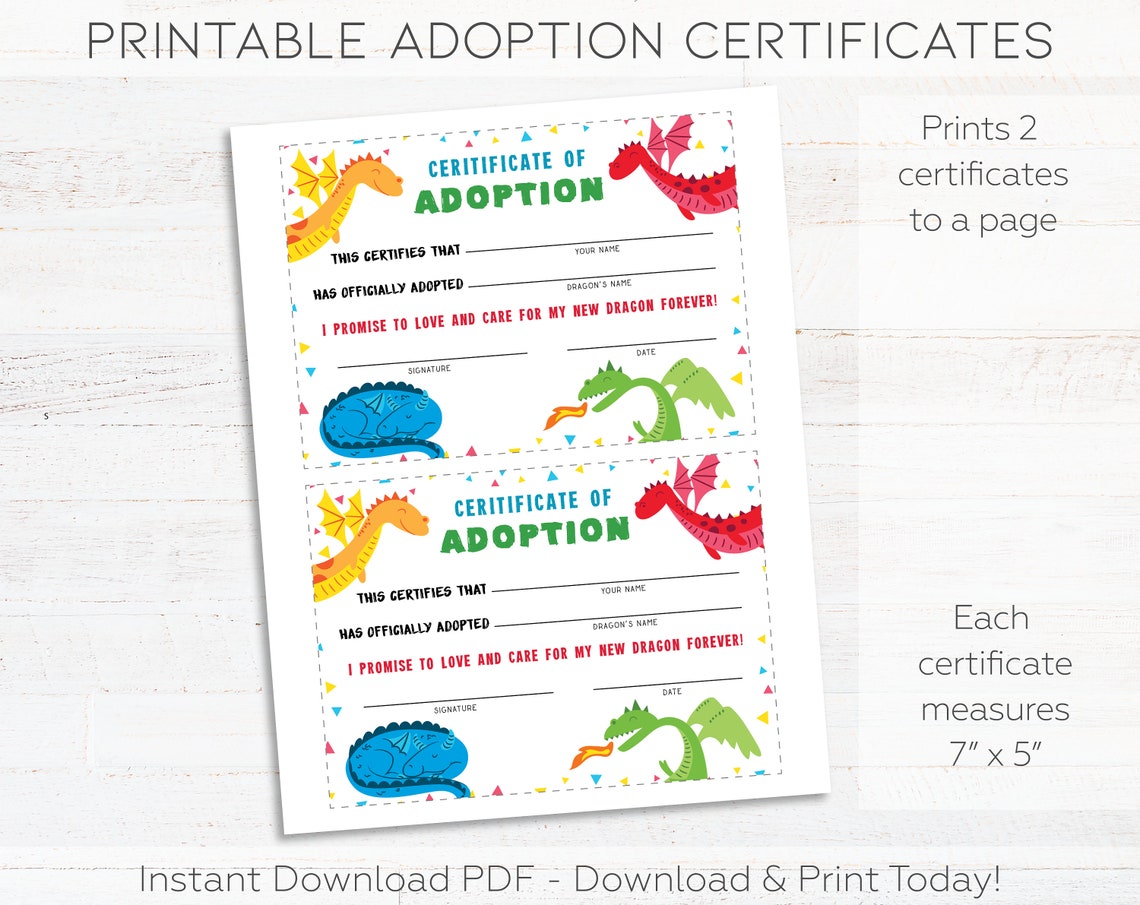 Adopt a Dragon Sign & Dragon Adoption Certificates, Dragon Birthday ...