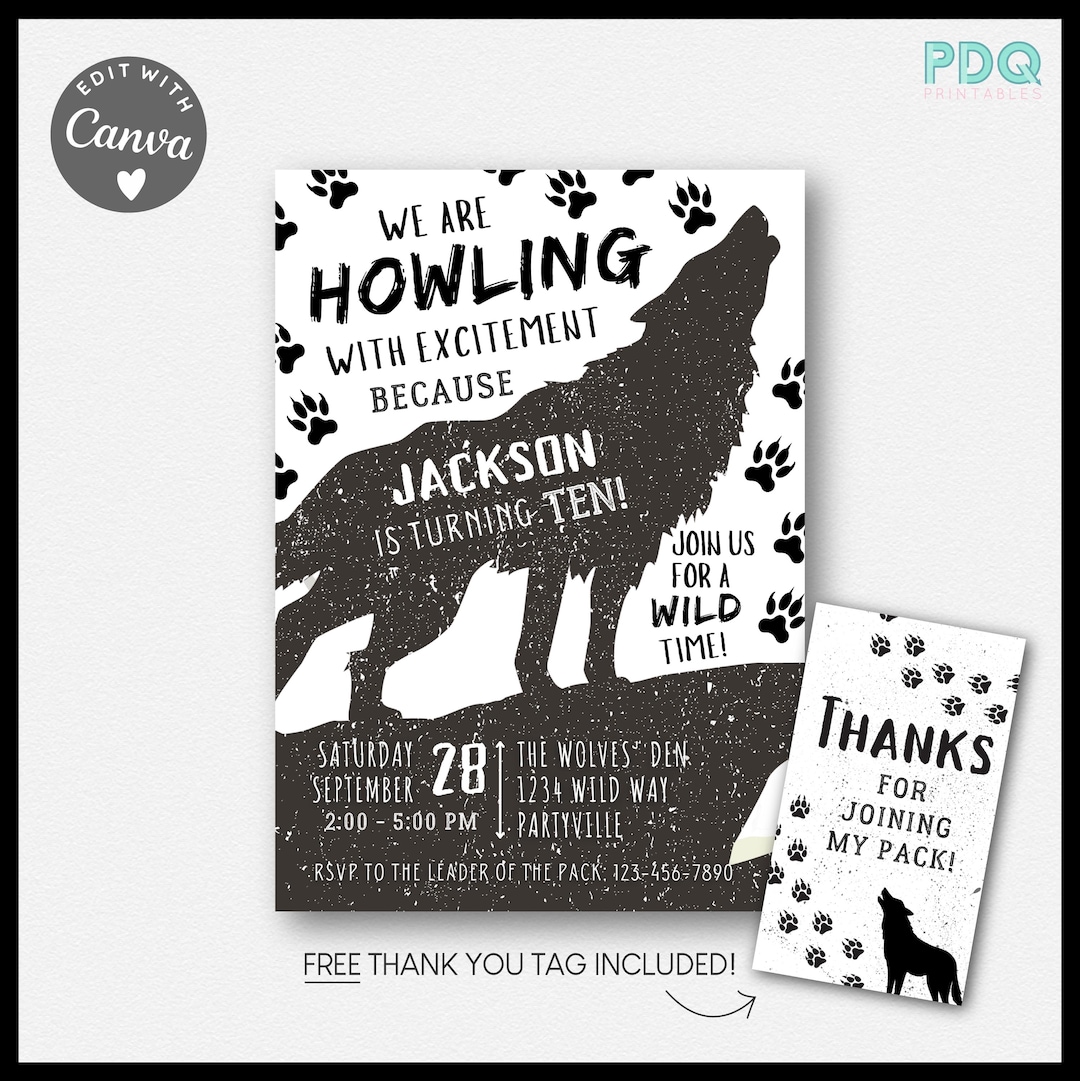 Wolf Birthday Invitation Instant Download, Wolf Invitation Printable ...