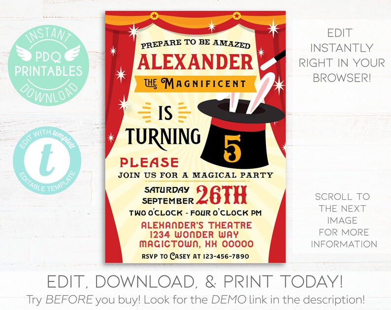 Magic Birthday Invitation Instant Download Magic Birthday - Etsy