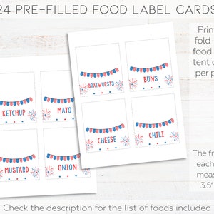 Hot Dog Bar Sign, 4th of July BBQ Food Labels, 4th of July Food Sign ...