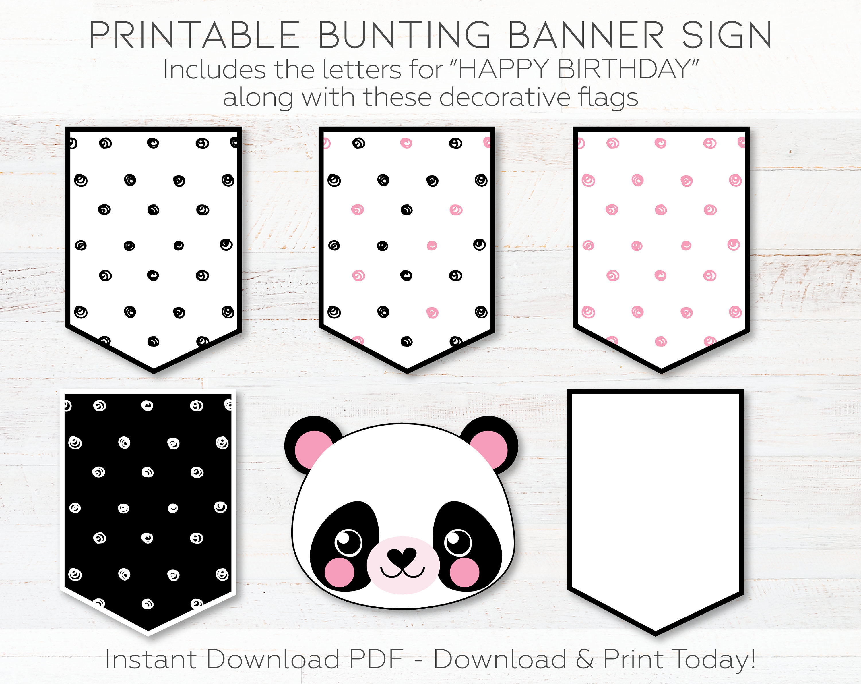 Panda Happy Birthday Banner, Panda Banner Printable, Panda Birthday ...
