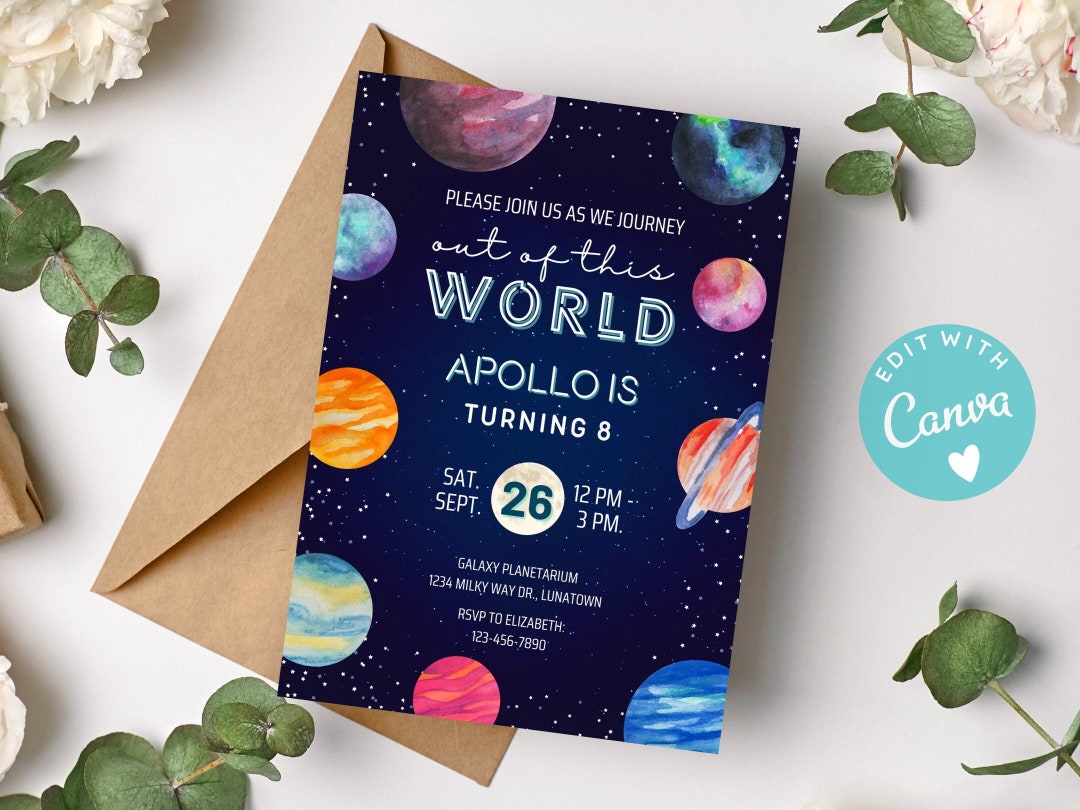 Boy Planet Invitation, Planetarium Birthday Invitation, Outer Space ...