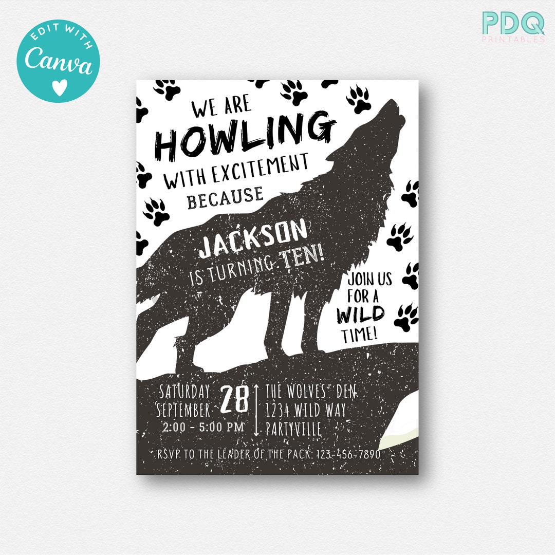Wolf Birthday Invitation Instant Download, Wolf Invitation Printable ...