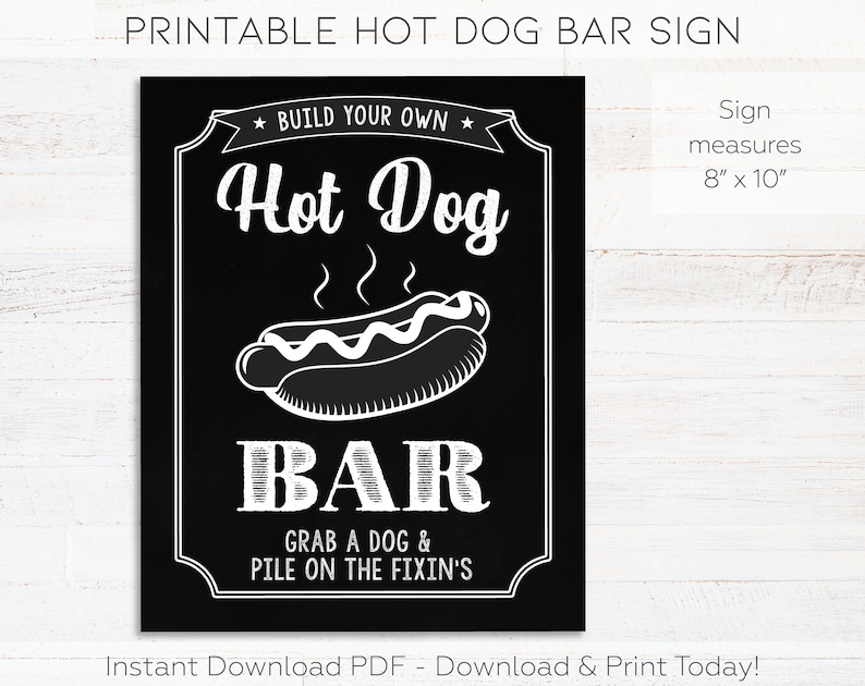 Hot Dog Bar Sign & Hot Dog Bar Label Tent Cards, Hot Dog Bar Printable ...